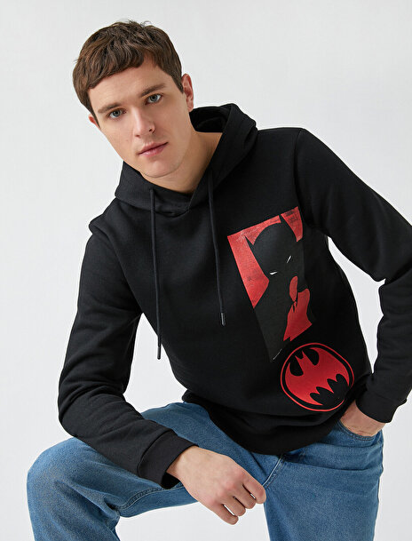 Koton Erkek Batman Kapüşonlu Sweatshirt Lisanslı Baskılı