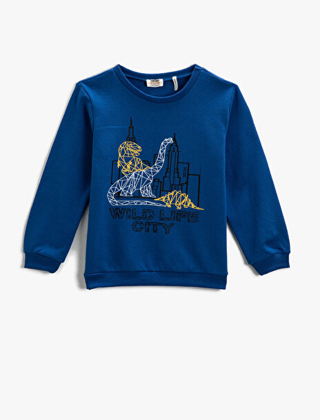 Koton Erkek Çocuk Dinozor Baskılı Bisiklet Yaka Uzun Kollu Sweatshirt