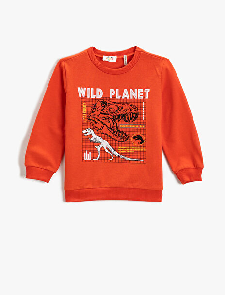 Koton Erkek Çocuk Dinozor Baskılı Uzun Kollu Sweatshirt Bisiklet Yaka