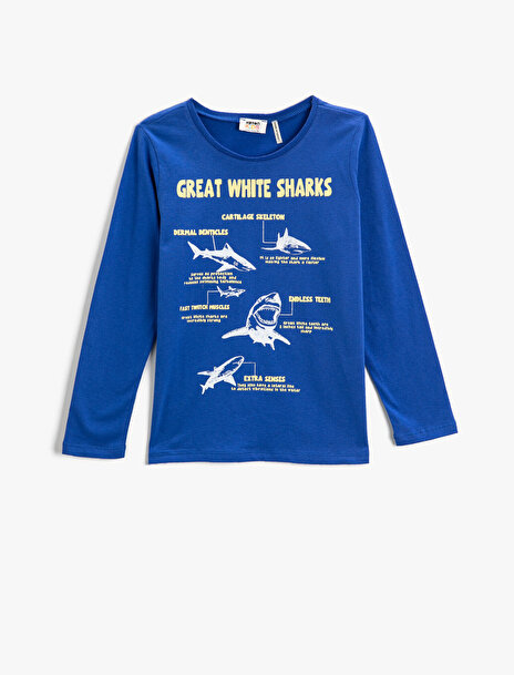 Koton Erkek Çocuk Köpek Balığı Baskılı Uzun Kollu Tişört Pamuklu