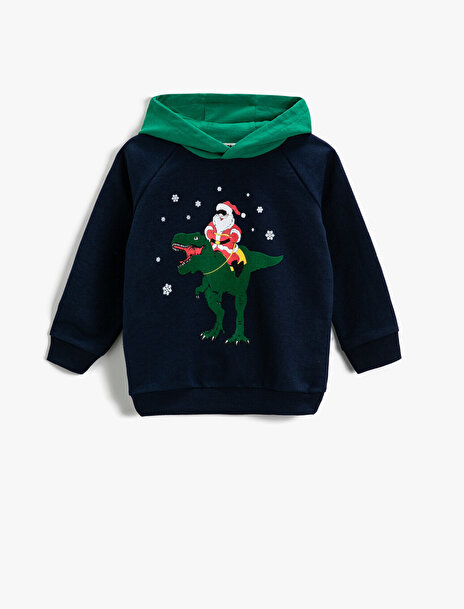 Koton Erkek Çocuk Yılbaşı Temalı Baskılı Kapüşonlu Sweatshirt Uzun Kollu