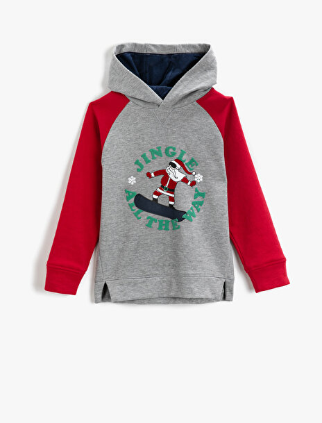 Koton Erkek Çocuk Yılbaşı Temalı Kapşonlu Sweatshirt Uzun Kollu
