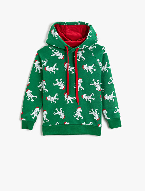 Koton Erkek Çocuk Yılbaşı Temalı Dinozor Baskılı Kapşonlu Sweatshirt
