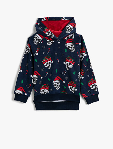 Koton Erkek Çocuk Yılbaşı Kurukafa Baskılı Uzun Kollu Sweatshirt Bisiklet Yaka