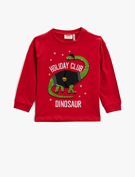Koton Erkek Çocuk Dinozor Baskılı Pullu Tişört Pamuklu