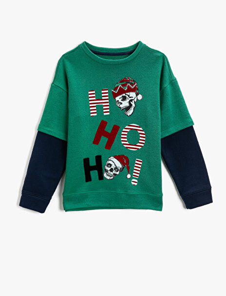 Koton Erkek Çocuk Yılbaşı Temalı Baskılı Sweatshirt Kurukafalı Pamuklu