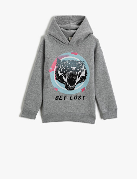 Koton Erkek Çocuk Kaplan Baskılı Kapüşonlu Sweatshirt Uzun Kollu Koton Erkek Çocuk Kaplan Baskılı Kapüşonlu Sweatshirt Uzun Kollu