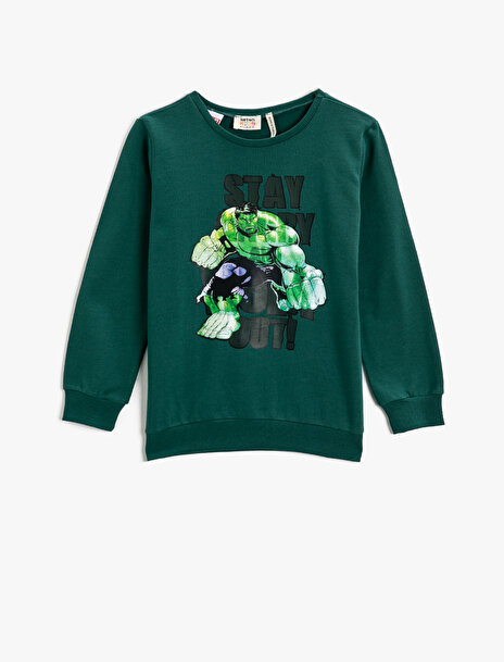 Koton Erkek Çocuk Hulk Lisanslı Baskılı Sweatshirt Pamuklu Uzun Kollu