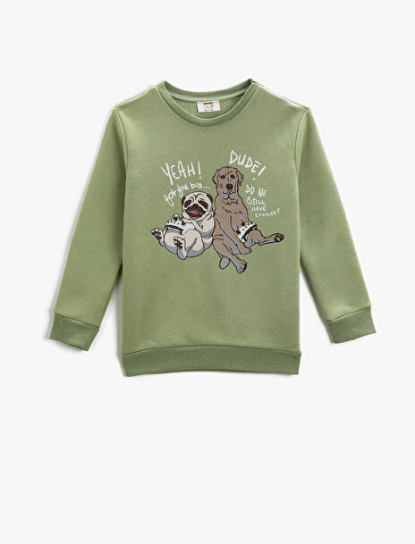 Koton Erkek Çocuk Köpek Baskılı Uzun Kollu Sweatshirt Bisiklet Yaka