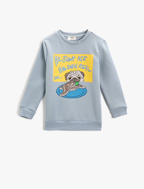 Koton Erkek Çocuk Köpek Baskılı Uzun Kollu Sweatshirt Bisiklet Yaka