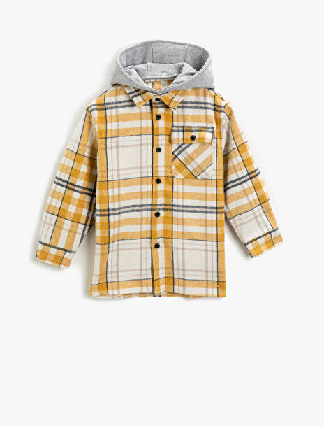 Koton Erkek Çocuk Ekose Kapüşonlu Gömlek Uzun Kollu Cepli