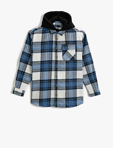 Koton Erkek Çocuk Ekose Kapşonlu Oduncu Gömleği Uzun Kollu Cepli