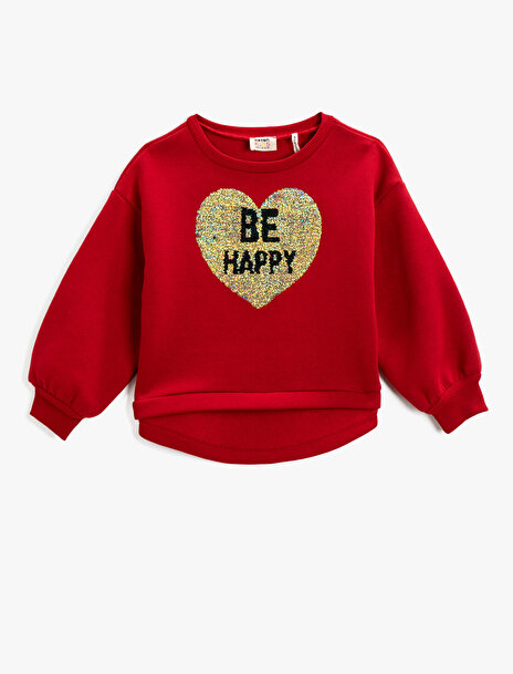 Koton Kız Çocuk İşlemeli Bisiklet Yaka Sweatshirt Çift Yönlü Payetli