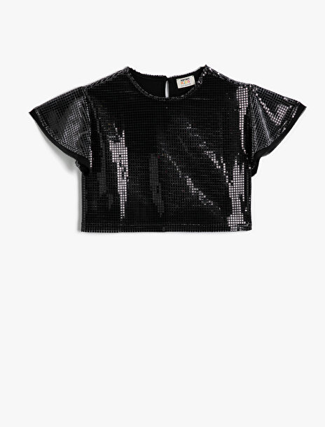 Koton Kız Çocuk Payetli Kısa Kollu Tişört Volanlı Koton Kız Çocuk Payetli Kısa Kollu Tişört Volanlı