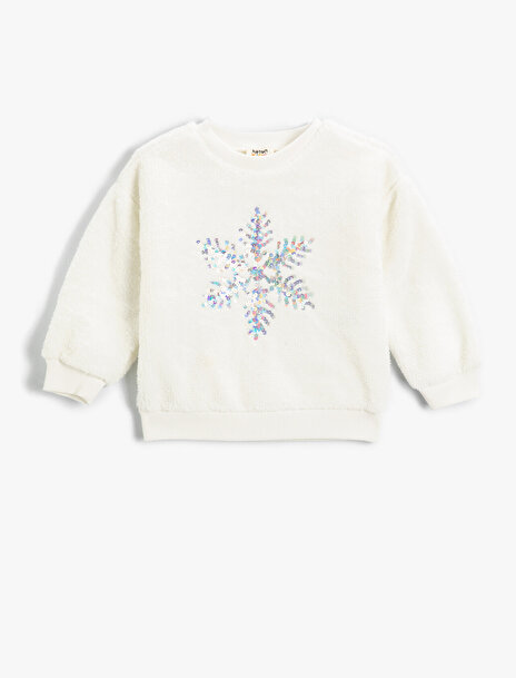 Koton Kız Çocuk Peluş Sweatshirt Baskılı Uzun Kollu Bisiklet Yaka