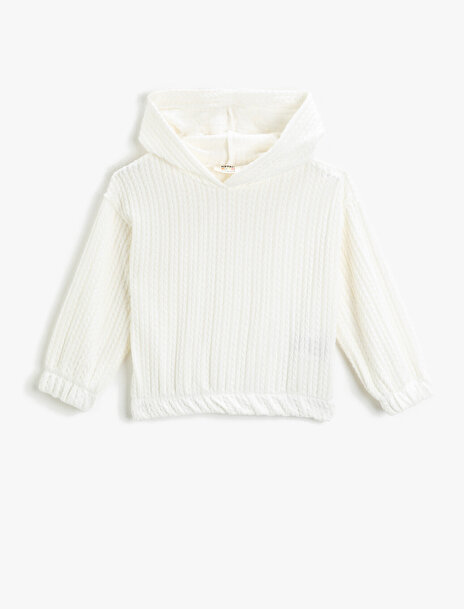 Koton Kız Çocuk Dokulu Kapşonlu Sweatshirt Uzun Kollu
