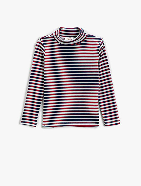 Koton Kız Çocuk Çizgili Boğazlı Uzun Kollu Tişört