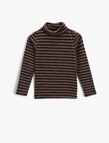Koton Kız Çocuk Çizgili Boğazlı Uzun Kollu Tişört