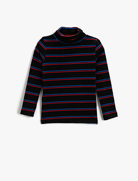 Koton Kız Çocuk Çizgili Boğazlı Uzun Kollu Tişört
