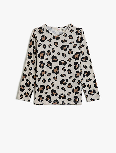 Koton Kız Çocuk Leopar Desenli Uzun Kollu Tişört