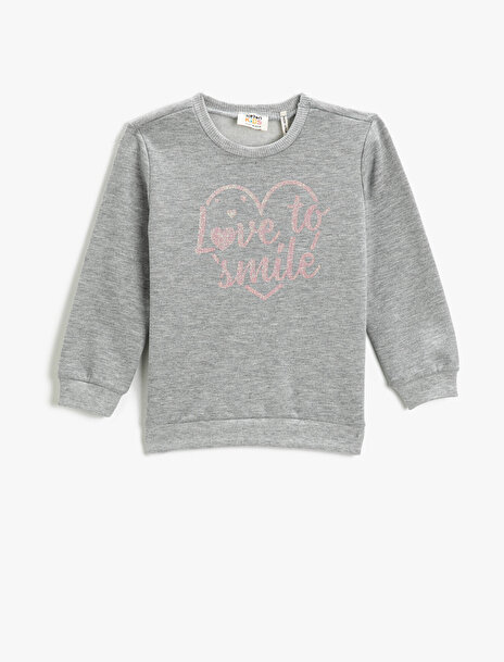Koton Kız Çocuk Simli Slogan Baskılı Sweatshirt Uzun Kollu