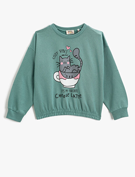 Koton Kız Çocuk Kedi Baskılı Uzun Kollu Sweatshirt Pamuklu Koton Kız Çocuk Kedi Baskılı Uzun Kollu Sweatshirt Pamuklu