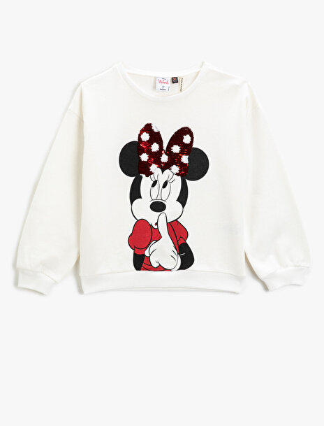Koton Kız Çocuk Minnie Mouse Lisanslı Baskılı Sweatshirt Bisiklet Yaka Pamuklu