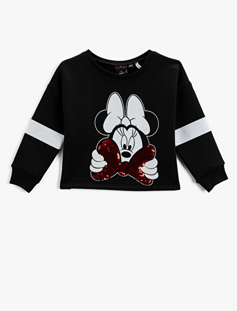 Koton Kız Çocuk Minnie Mouse Lisanslı Baskılı Sweatshirt Pullu Uzun Kollu