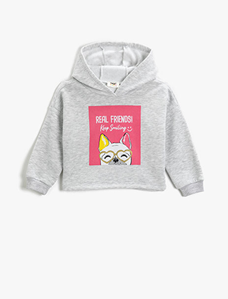 Koton Kız Çocuk Köpek Baskılı Kapşonlu Sweatshirt Uzun Kollu Koton Kız Çocuk Köpek Baskılı Kapşonlu Sweatshirt Uzun Kollu
