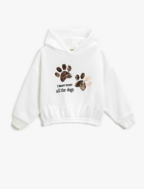 Koton Kız Çocuk Kapüşonlu Crop Sweatshirt Pullu Uzun Kollu Koton Kız Çocuk Kapüşonlu Crop Sweatshirt Pullu Uzun Kollu