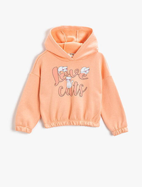 Koton Kız Çocuk Kedi Baskılı Kapşonlu Sweatshirt Pamuklu Beli Lastikli Koton Kız Çocuk Kedi Baskılı Kapşonlu Sweatshirt Pamuklu Beli Lastikli