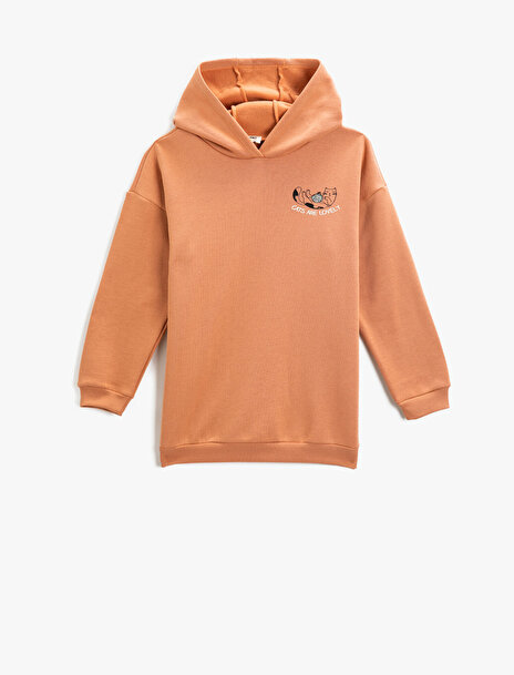 Koton Kız Çocuk Kedi Baskılı Kapüşonlu Sweatshirt Pamuklu