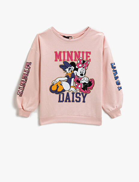 Koton Kız Çocuk Minnie Mouse Lisanslı Payetli Baskılı Sweatshirt Pamuklu