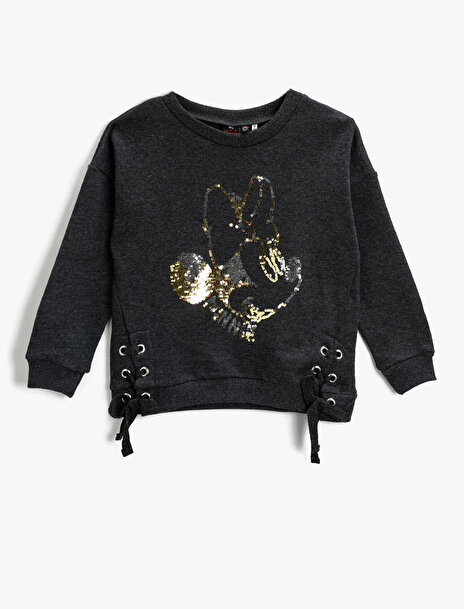 Koton Kız Çocuk Minnie Mouse Lisanslı Sweatshirt Uzun Kollu Pullu