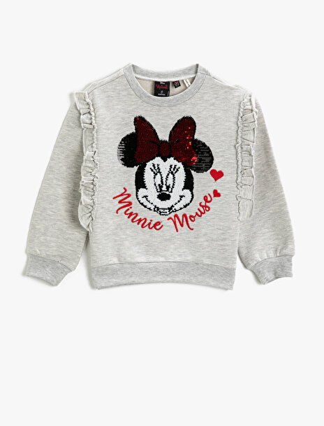Koton Kız Çocuk Minnie Mouse Lisanslı Baskılı Payetli Sweatshirt Fırfırlı