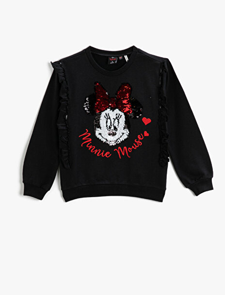 Koton Kız Çocuk Minnie Mouse Lisanslı Baskılı Payetli Sweatshirt Fırfırlı