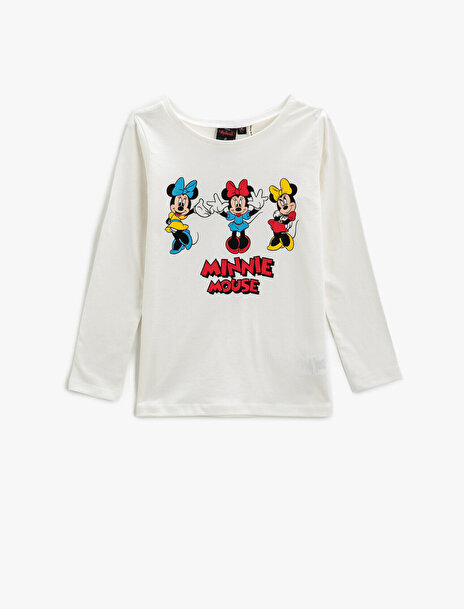 Koton Kız Çocuk Minnie Mouse Baskılı Lisanslı Uzun Kollu Tişört Pamuklu