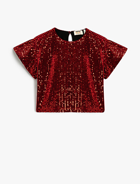 Koton Kız Çocuk Pullu Payetli Kısa Kollu Tişört Bisiklet Yaka