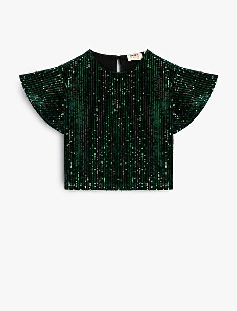 Koton Kız Çocuk Pullu Payetli Kısa Kollu Tişört Bisiklet Yaka