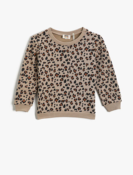 Koton Kız Çocuk Leopar Desenli Sweatshirt Bisiklet Yaka