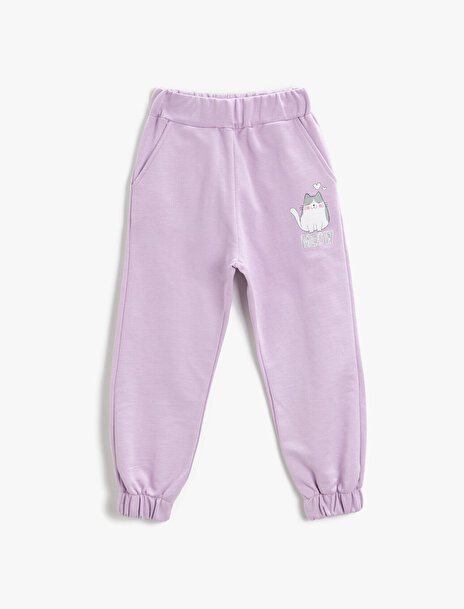 Koton Kız Çocuk Kedi Baskılı Eşofman Altı Jogger Pamuklu