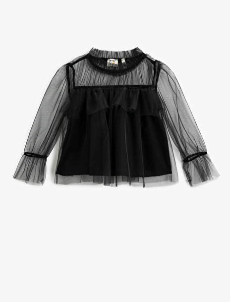 Koton Kız Çocuk Tül Uzun Kollu Bluz Yarım Balıkçı Yaka