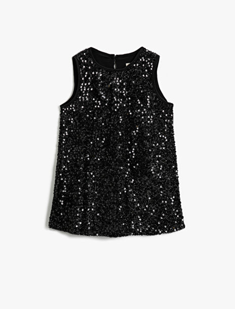 Koton Kız Çocuk Pullu Payetli Elbise Sıfır Kol Bisiklet Yaka