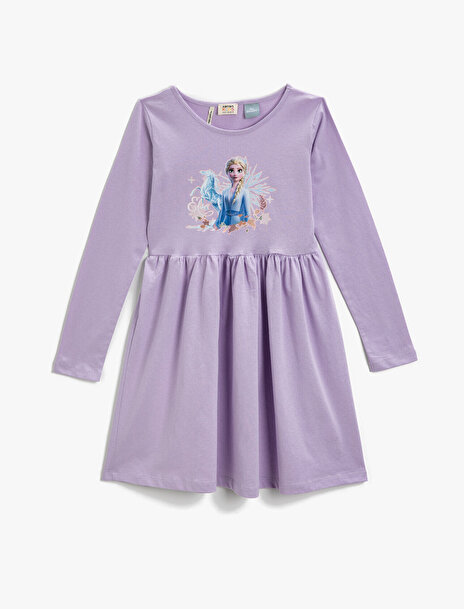 Koton Kız Çocuk Elsa Lisanslı Baskılı Elbise Pamuklu Uzun Kollu