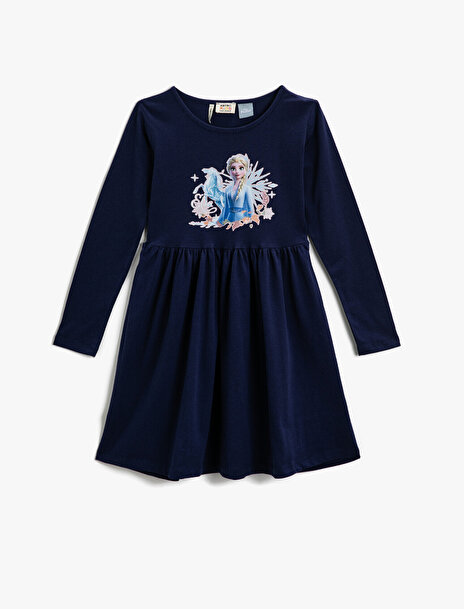 Koton Kız Çocuk Elsa Lisanslı Baskılı Elbise Pamuklu Uzun Kollu