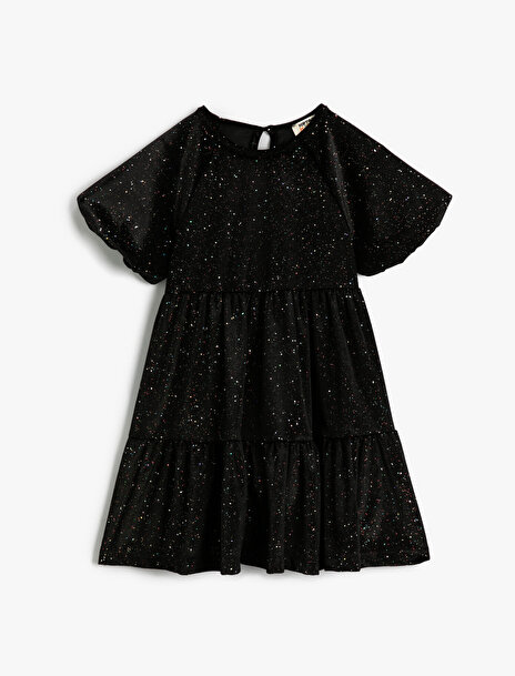 Koton Kız Çocuk Kadife Fırfırlı Elbise Balon Kollu