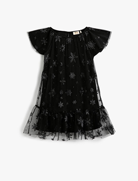 Koton Kız Çocuk Sim Baskılı Tüllü Elbise Kısa Kollu