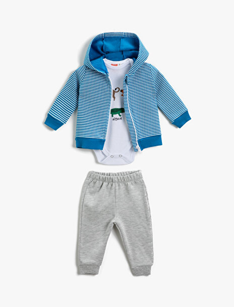 Koton Erkek Çocuk Çizgili Fermuarlı Kapüşonlu Sweatshirt Hayvan Baskılı Çıtçıtlı Zıbın Jogger Eşofman Altı Seti Koton Erkek Çocuk Çizgili Fermuarlı Kapüşonlu Sweatshirt Hayvan Baskılı Çıtçıtlı Zıbın Jogger Eşofman Altı Seti