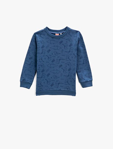 Koton Erkek Çocuk Dinozor Baskılı Sweatshirt Bisiklet Yaka Pamuklu