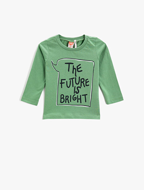 Koton Erkek Çocuk Yazı Baskılı Tişört Uzun Kollu Bisiklet Yaka Pamuklu